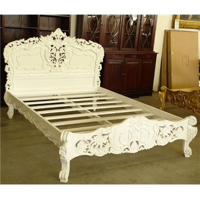 Cadre de lit baroque en acajou blanc Chambord - Meuble de Style